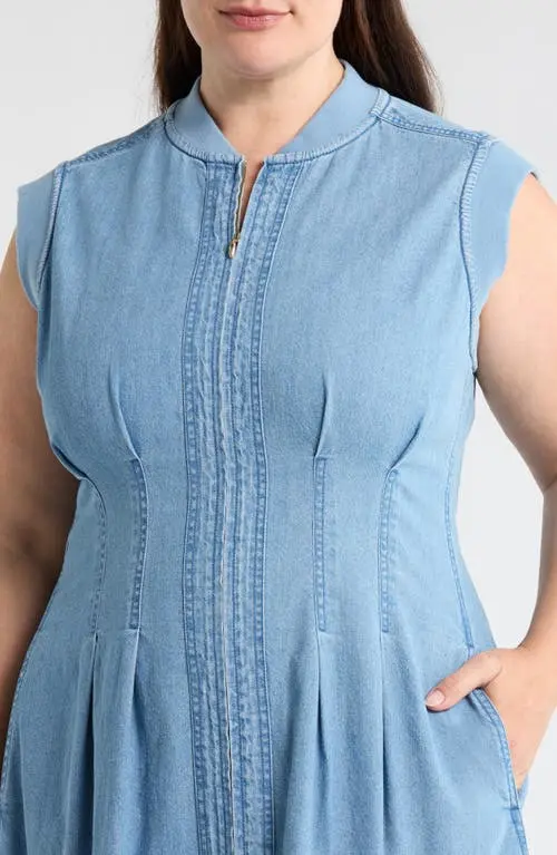 Wit & Wisdom Pintuck Denim Midi Dress