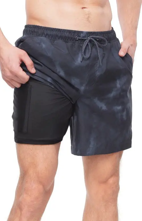 ROKKA&ROLLA 7" Compression Liner Swim Trunks Upf 50 - Black Wash