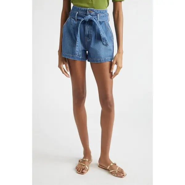 Veronica Beard Jaylen Tie Waist Denim Shorts - Serendipity