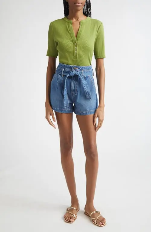 Veronica Beard Jaylen Tie Waist Denim Shorts - Serendipity