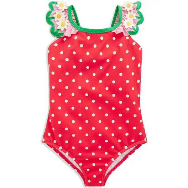 Boden Hallie Frill Strap Swimsuit - Red Spot Daisy