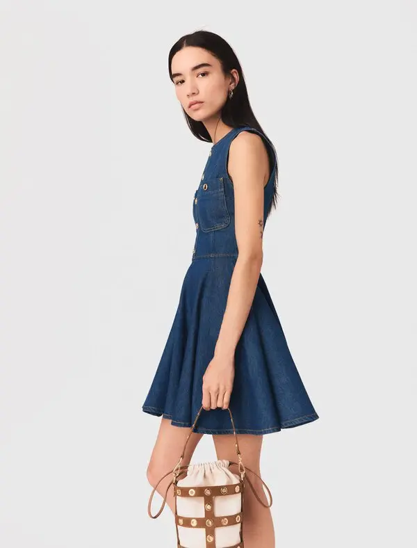 Maje Fit And Flare Denim Dress - Navy