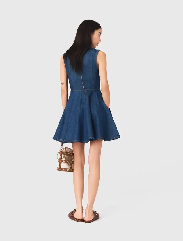 Maje Fit And Flare Denim Dress - Navy
