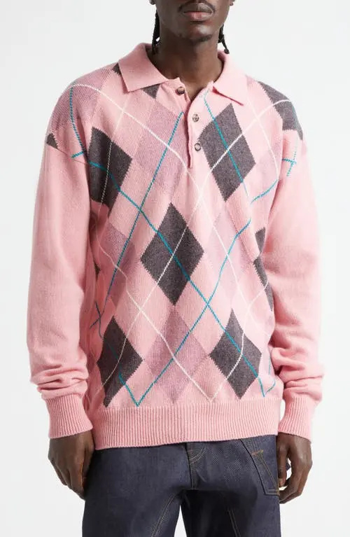 JW Anderson X Pringle Of Scotland Argyle Wool Polo - Bubblegum