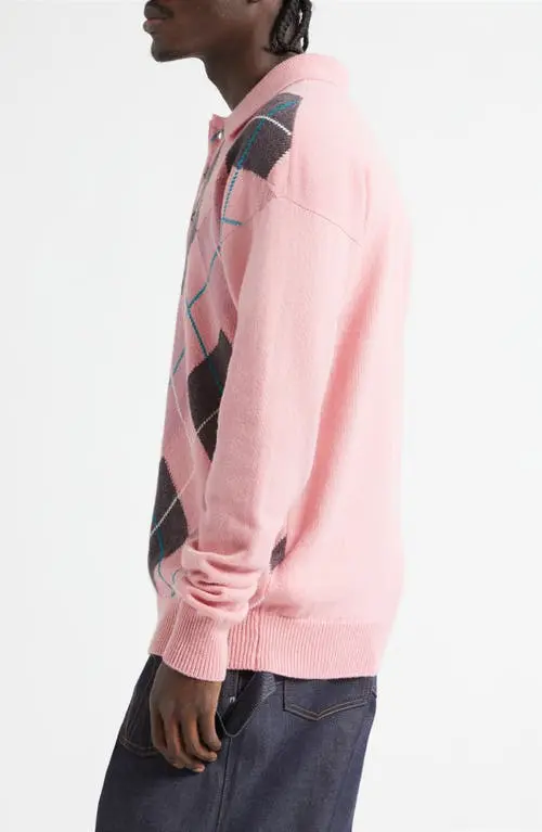 JW Anderson X Pringle Of Scotland Argyle Wool Polo - Bubblegum