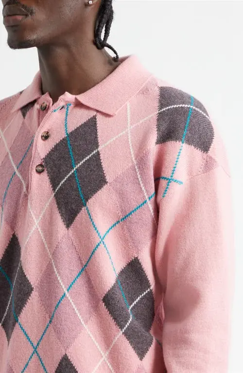 JW Anderson X Pringle Of Scotland Argyle Wool Polo - Bubblegum