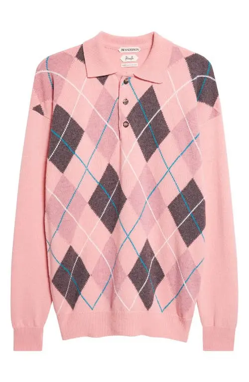 JW Anderson X Pringle Of Scotland Argyle Wool Polo - Bubblegum