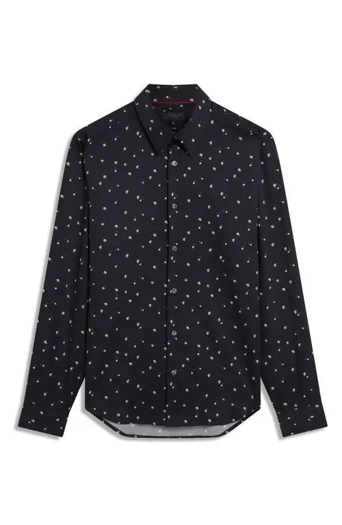 Ted Baker London Iskran Floral Print Stretch Cotton Button-up Shirt - Navy