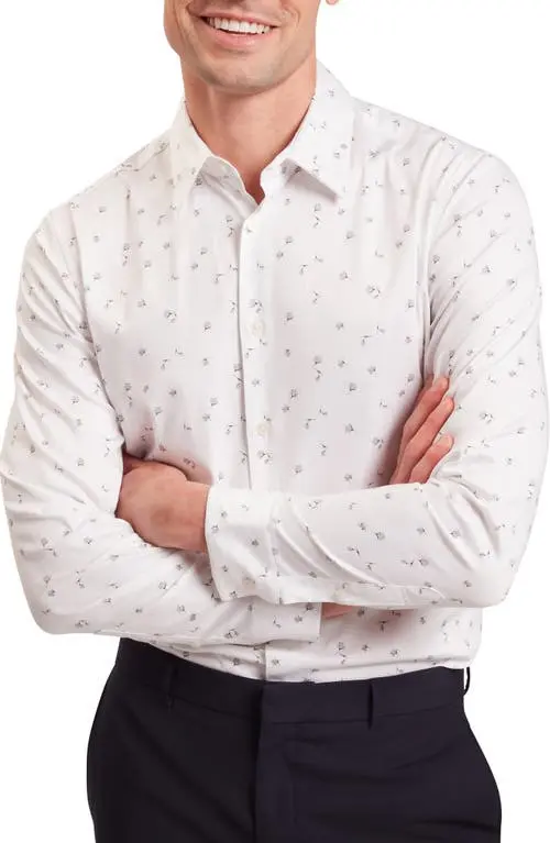 Ted Baker London Iskran Floral Print Stretch Cotton Button-up Shirt - White