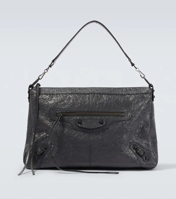 Balenciaga Le City Moto Medium Leather Shoulder Bag - Grey