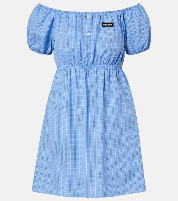 Miu Miu Checked Cotton Poplin Minidress - Blue