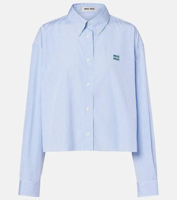 Miu Miu Pinstripe Cropped Cotton Poplin Shirt