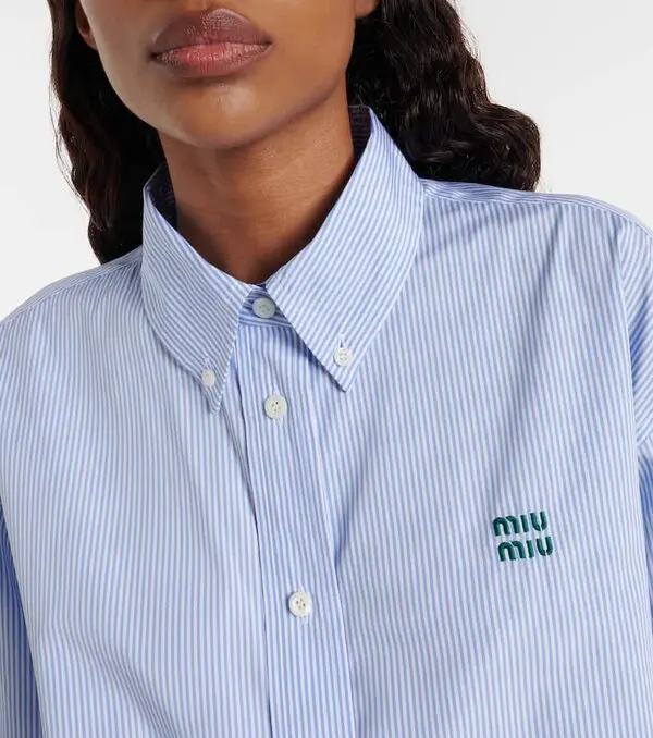 Miu Miu Pinstripe Cropped Cotton Poplin Shirt