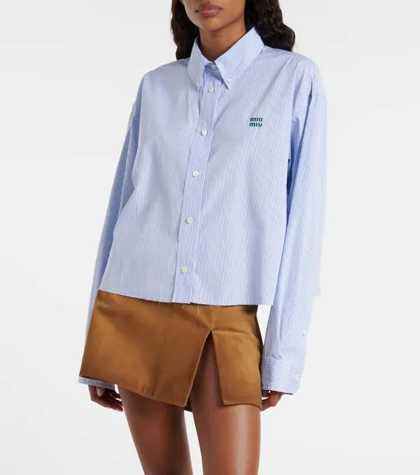 Miu Miu Pinstripe Cropped Cotton Poplin Shirt