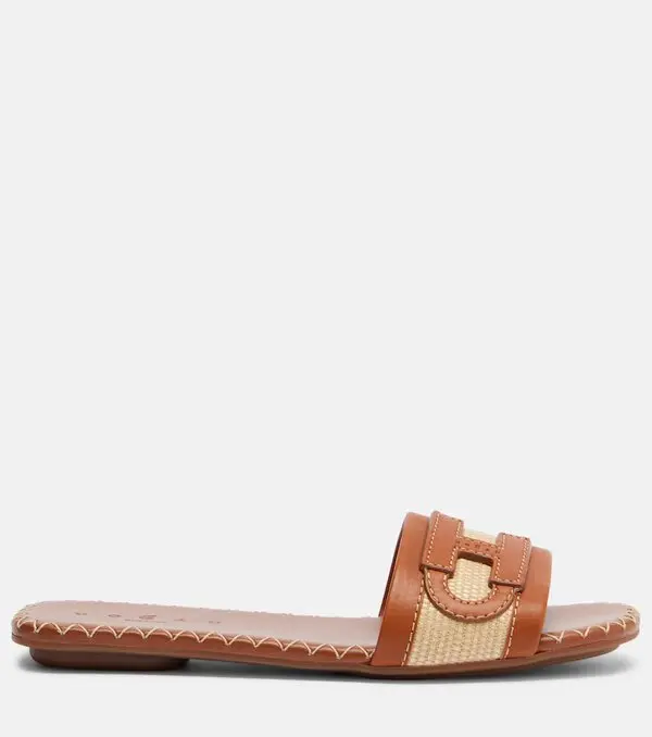 Hogan Leather-trimmed Raffia Slides