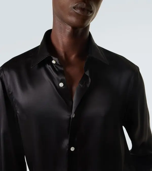 Rubinacci Silk Satin Shirt - Black
