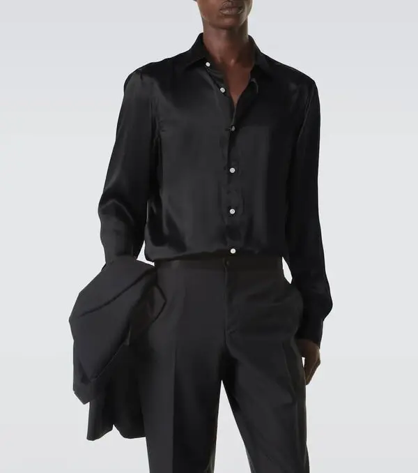 Rubinacci Silk Satin Shirt - Black