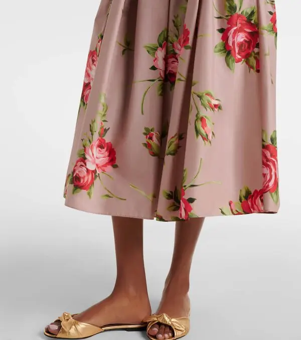Dolce & Gabbana Floral Pleated Cotton Midi Skirt - Pink