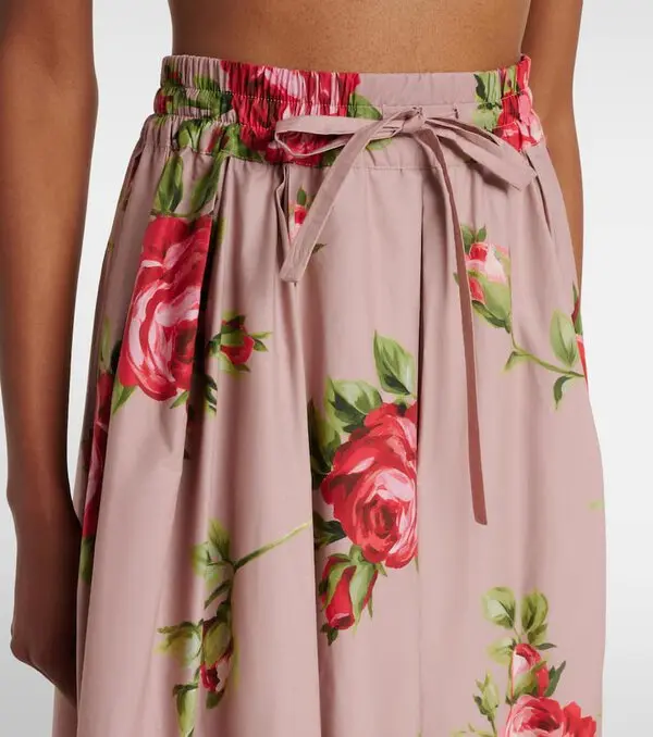 Dolce & Gabbana Floral Pleated Cotton Midi Skirt - Pink