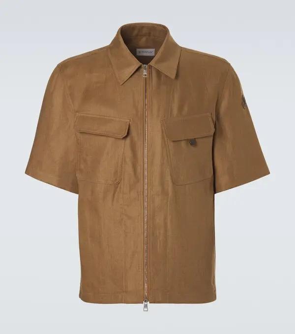 Moncler Linen Twill Zip-up Shirt