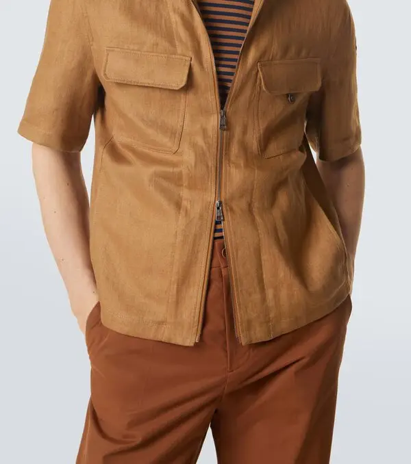Moncler Linen Twill Zip-up Shirt