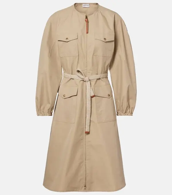 Moncler Belted Cotton-blend Poplin Midi Dress - Beige