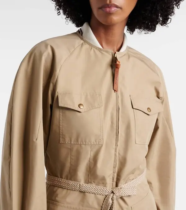 Moncler Belted Cotton-blend Poplin Midi Dress - Beige