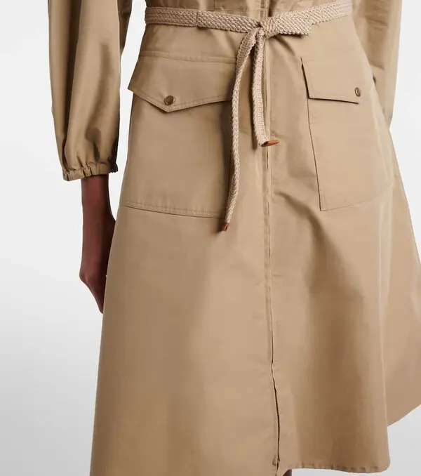 Moncler Belted Cotton-blend Poplin Midi Dress - Beige