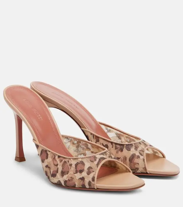 Amina Muaddi Alexa Leopard-print Lace Mules - Beige