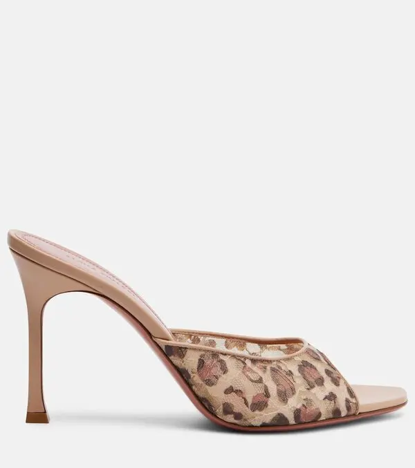 Amina Muaddi Alexa Leopard-print Lace Mules - Beige