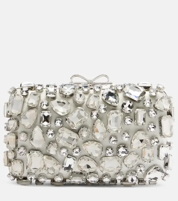 SELF-PORTRAIT Crystal-embellished Satin Clutch