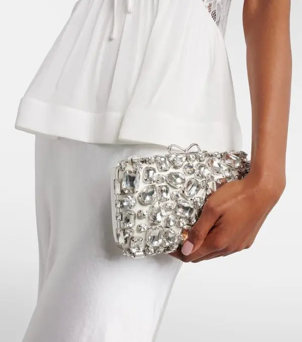 SELF-PORTRAIT Crystal-embellished Satin Clutch