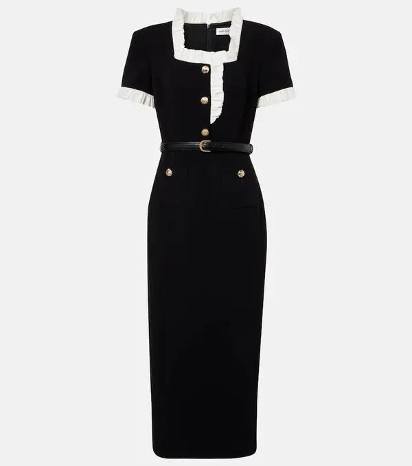 SELF-PORTRAIT Belted Crepe Midi Dress