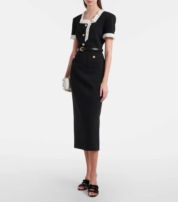 SELF-PORTRAIT Belted Crepe Midi Dress