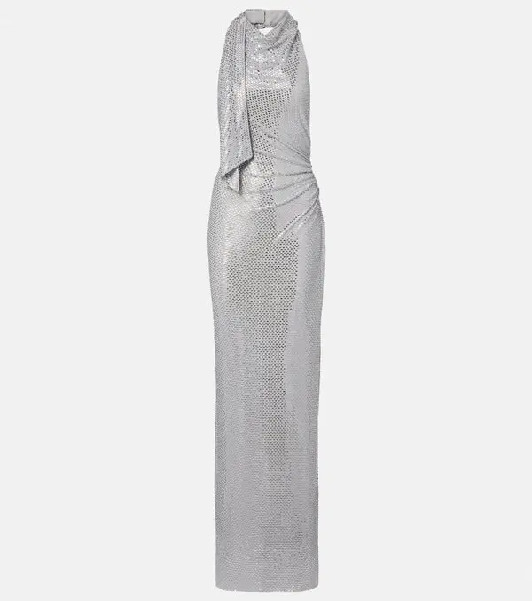 SELF-PORTRAIT Embellished Maxi Dress - Grey