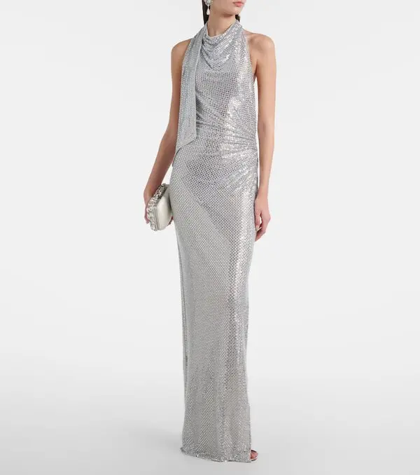 SELF-PORTRAIT Embellished Maxi Dress - Grey
