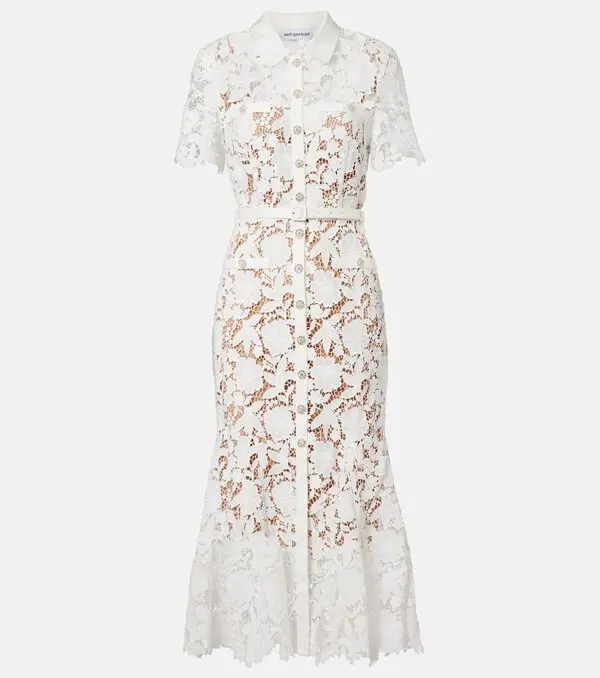 SELF-PORTRAIT Belted Lace Shirt Dress