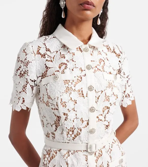 SELF-PORTRAIT Belted Lace Shirt Dress