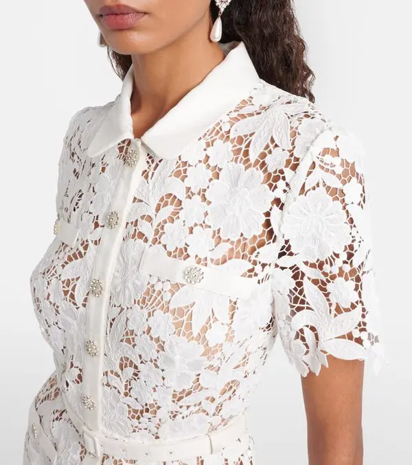 SELF-PORTRAIT Belted Lace Shirt Dress