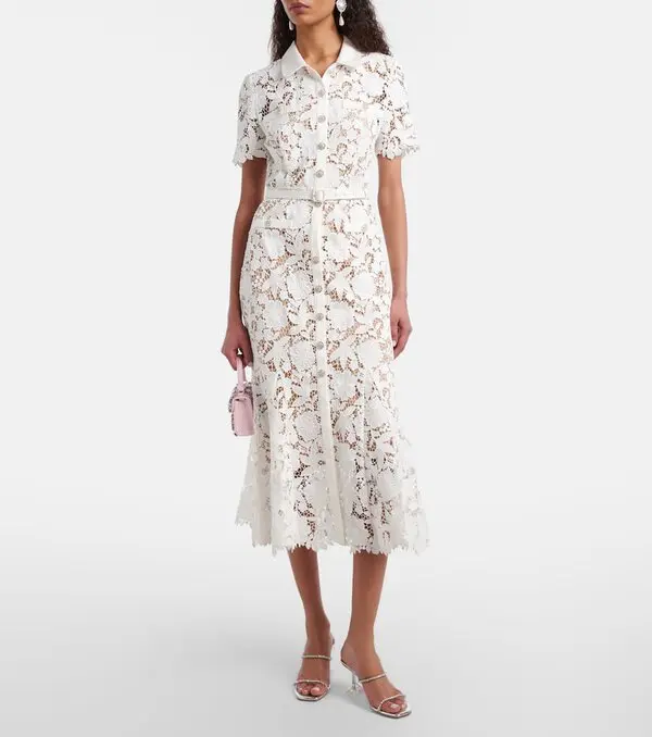 SELF-PORTRAIT Belted Lace Shirt Dress