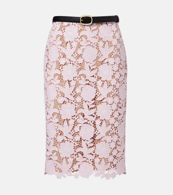 SELF-PORTRAIT Lace Pencil Skirt With Belt And Scalloped Hem