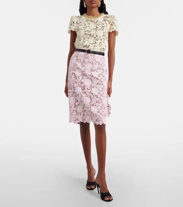 SELF-PORTRAIT Lace Pencil Skirt With Belt And Scalloped Hem