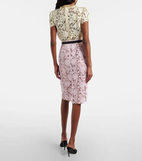 SELF-PORTRAIT Lace Pencil Skirt With Belt And Scalloped Hem