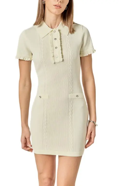 English Factory Ruffle Placket Mini Sweater Dress