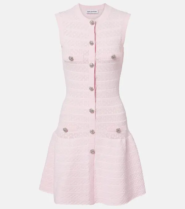 SELF-PORTRAIT Embellished Pointelle Minidress