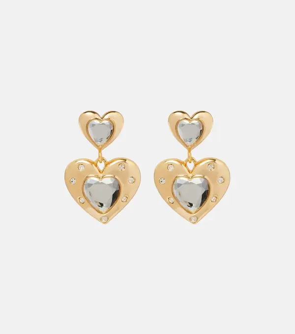 SELF-PORTRAIT Heart Crystal-embellished Dangle Earrings - Gold