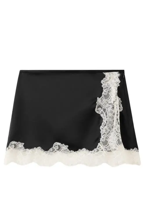 Mango Satin Miniskirt With Lace Trim