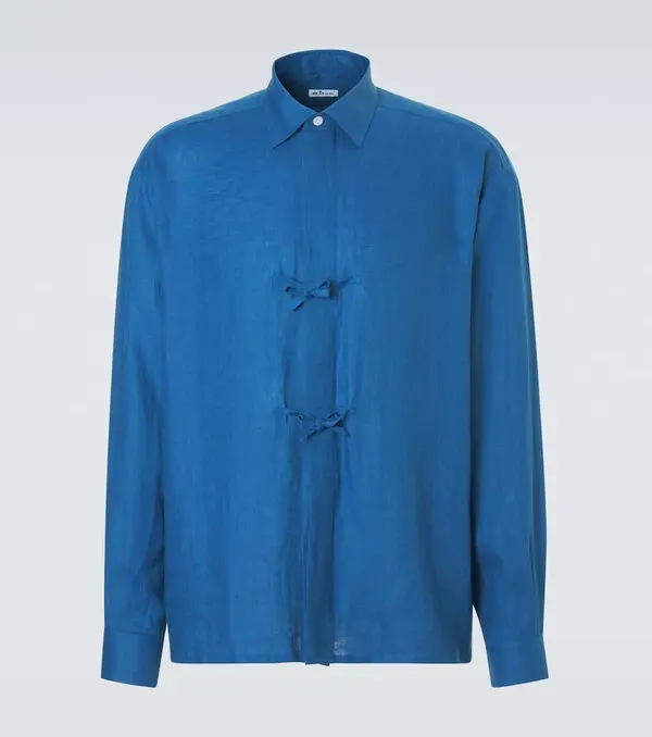 Kiton Bow-detail Linen Shirt - Blue