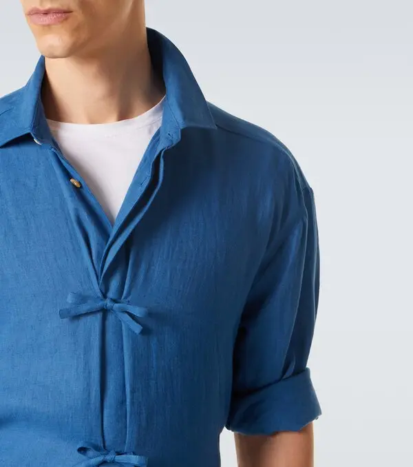 Kiton Bow-detail Linen Shirt - Blue