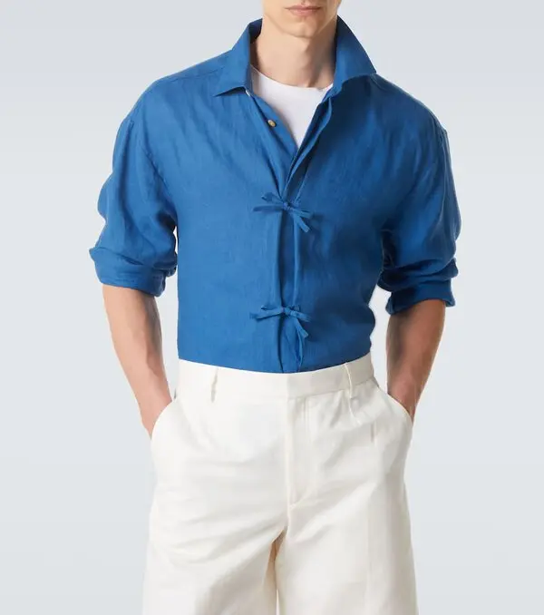 Kiton Bow-detail Linen Shirt - Blue